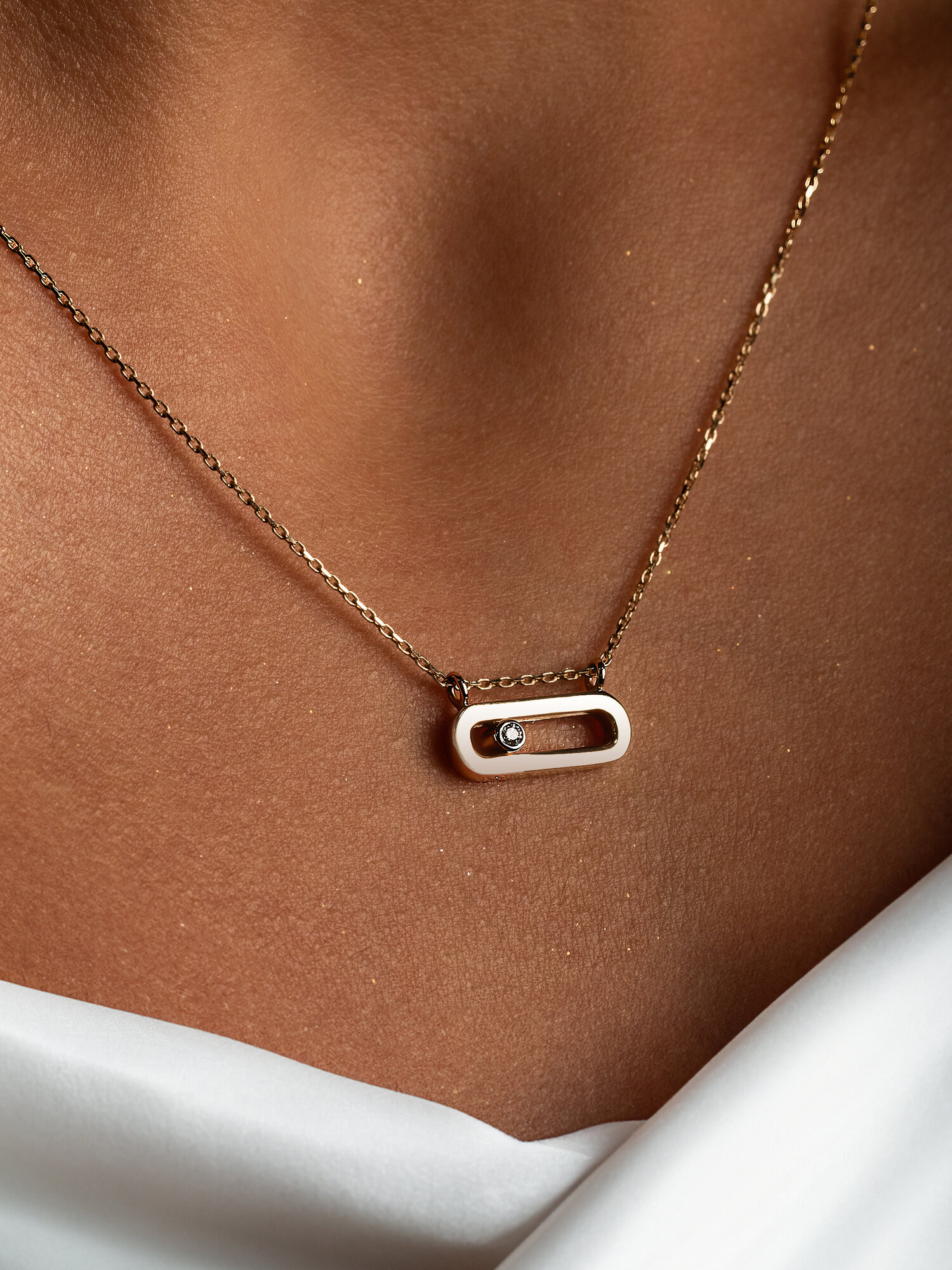 Колье, комбинированное золото, 585 проба, родирование, бриллиант