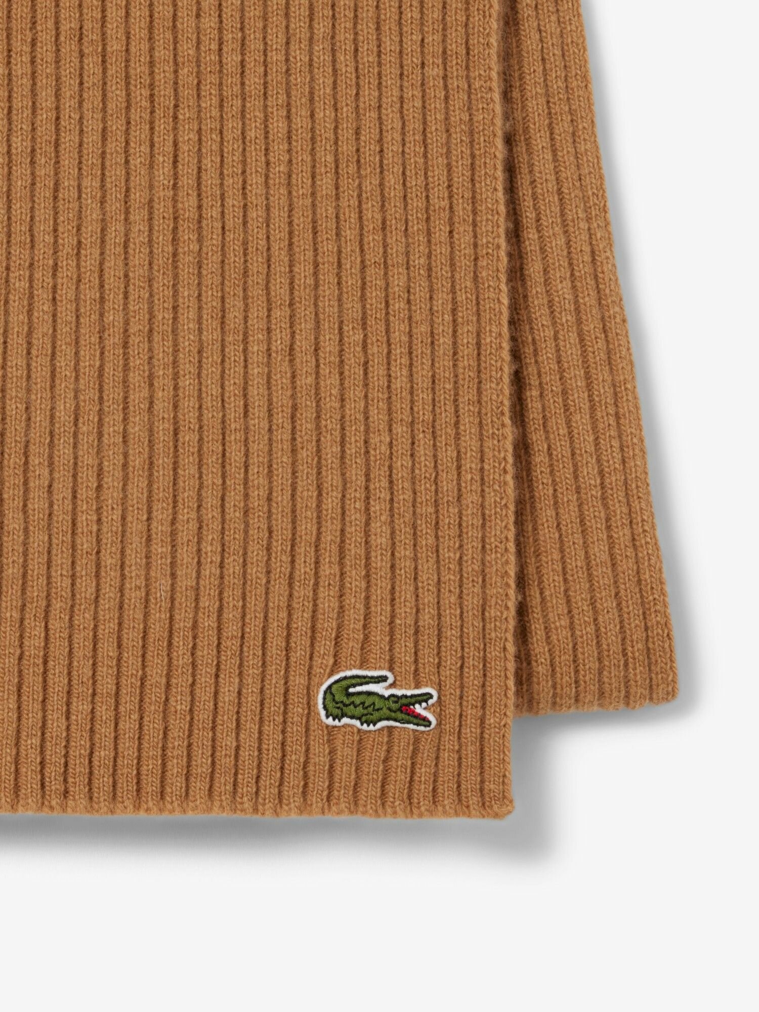 Шарф LACOSTE Осень-зима 2025 для мужчин и женщин,180х30 см, универсальный, коричневый — фото 1