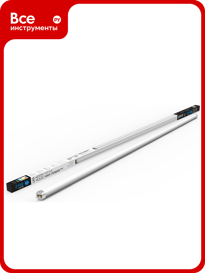 Лампа Gauss Elementary, T8, 24W, 2000lm, 6500K, G13, 1200mm, стекло, LED, 1/20, 13. л