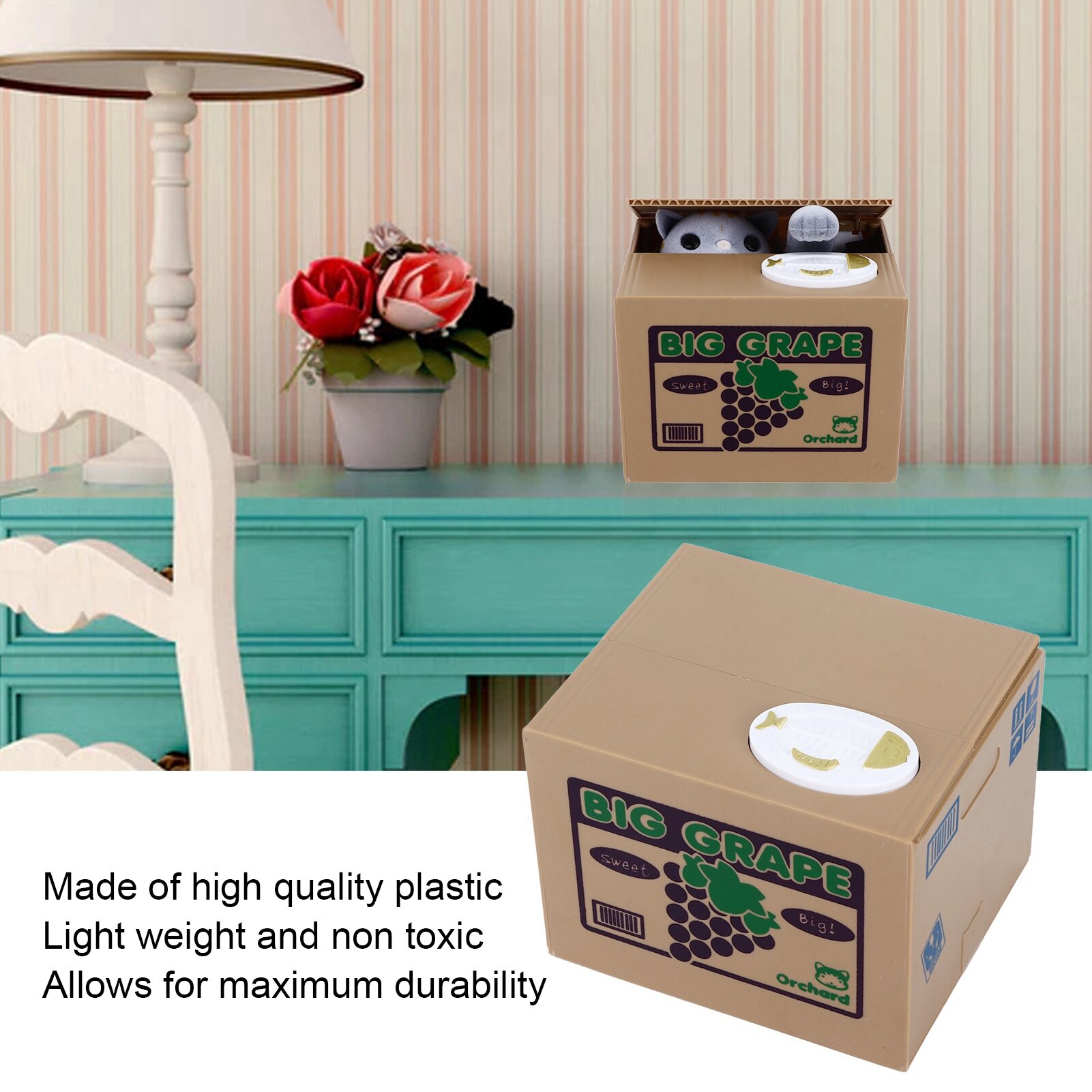 Кража монет, кошка, милый гениальный автоматический кража денег, детская копилка для экономии денег, английский серый кот