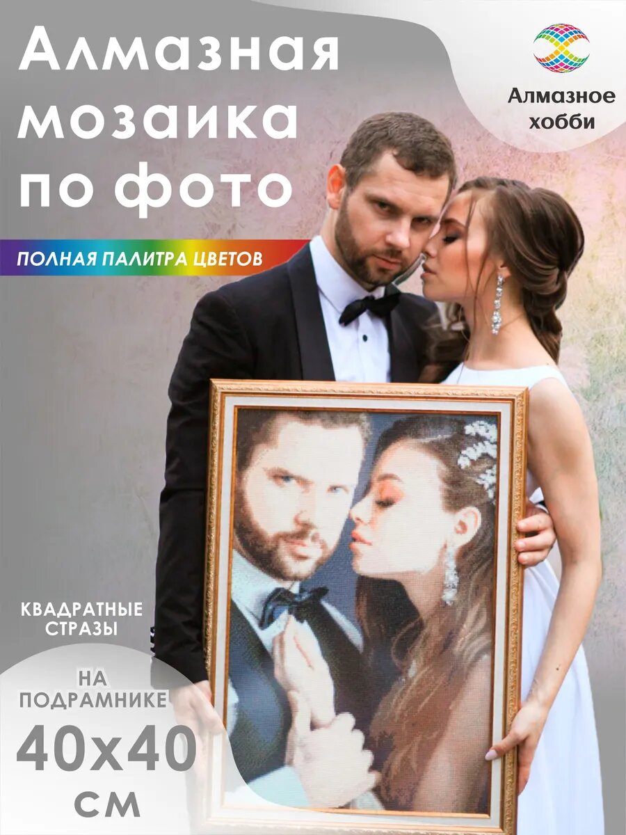 Алмазная мозаика по фото на подрамнике 40*40 полное заполнение квадратные стразы