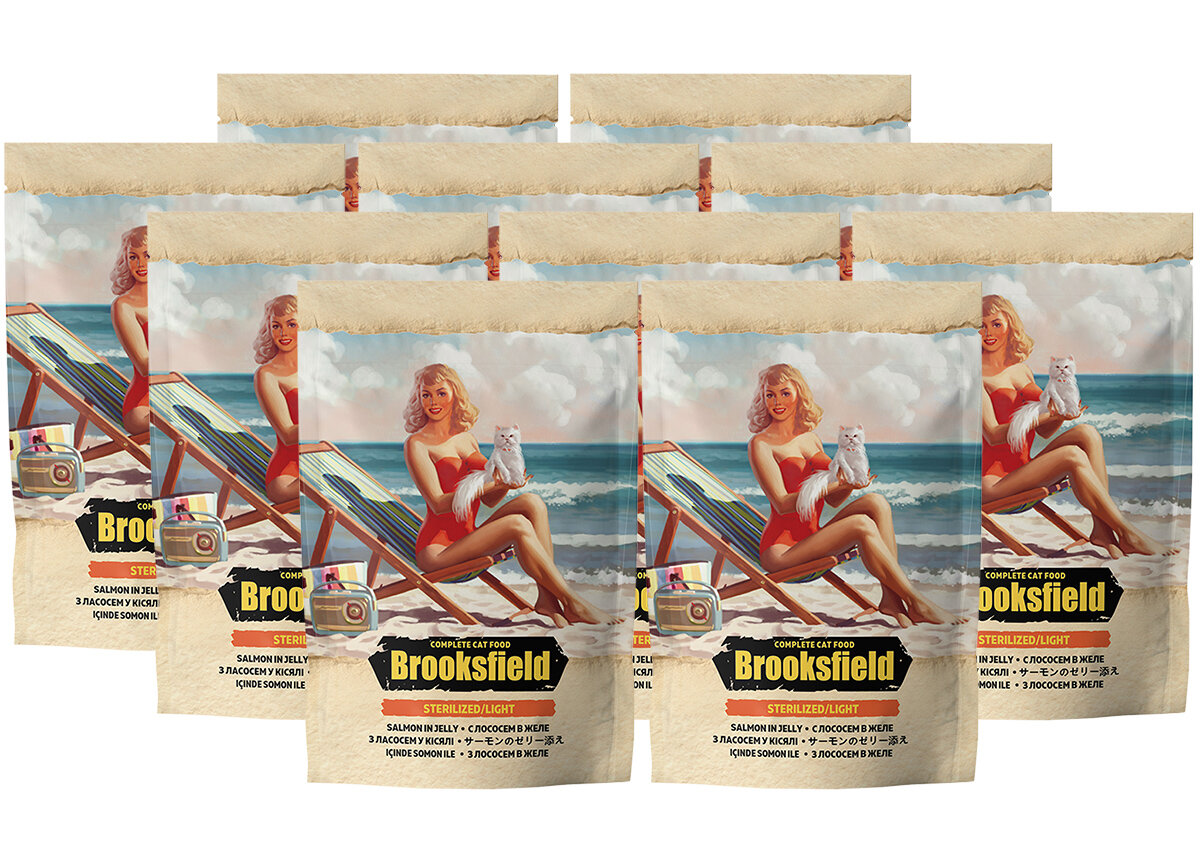 Корм влажный Brooksfield Sterilized Light Cat для взрослых кастрированных котов и стерилизованных кошек, лосось, 85 г х 10 шт