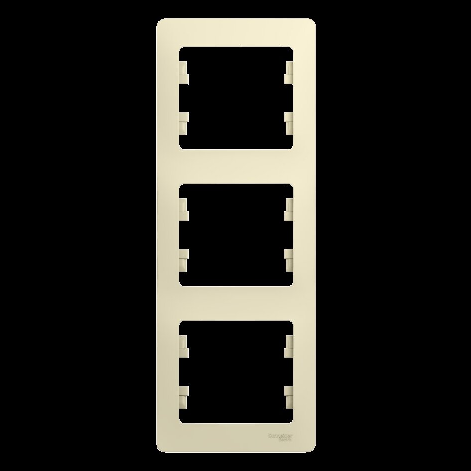 Рамка для розеток и выключателей Systeme Electric 3 поста вертикальная бежевая, Glossa