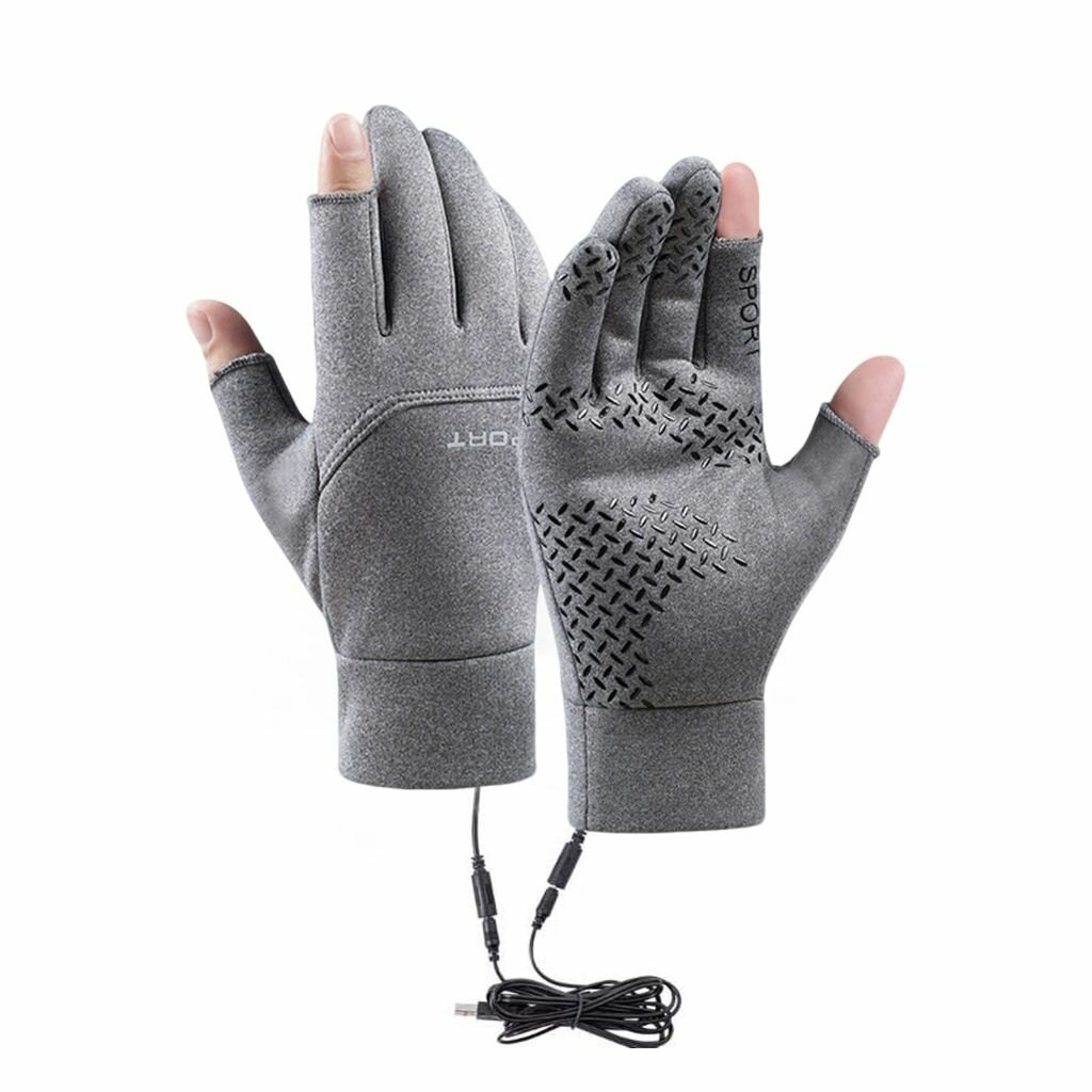 Мужские уличные теплые перчатки с подогревом, велосипедные для рыбалки подогревом-серый-L
