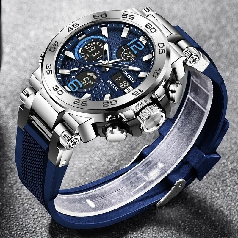 Мужские спортивные наручные часы для дайвинга, цифровые аналоговые водонепроницаемые кварцевые часы со светодиодным дисплеем, роскошный дизайн, прочные