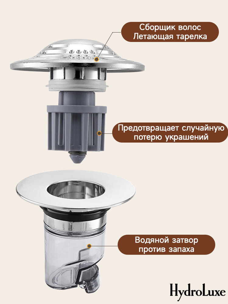 Универсальный донный клапан-бабочка для раковины/ванны: Усиленный силикон, мгновенный монтаж, защита от волос и запахов (донный клапан с переливом, выпуск для раковины, гидрозатвор)