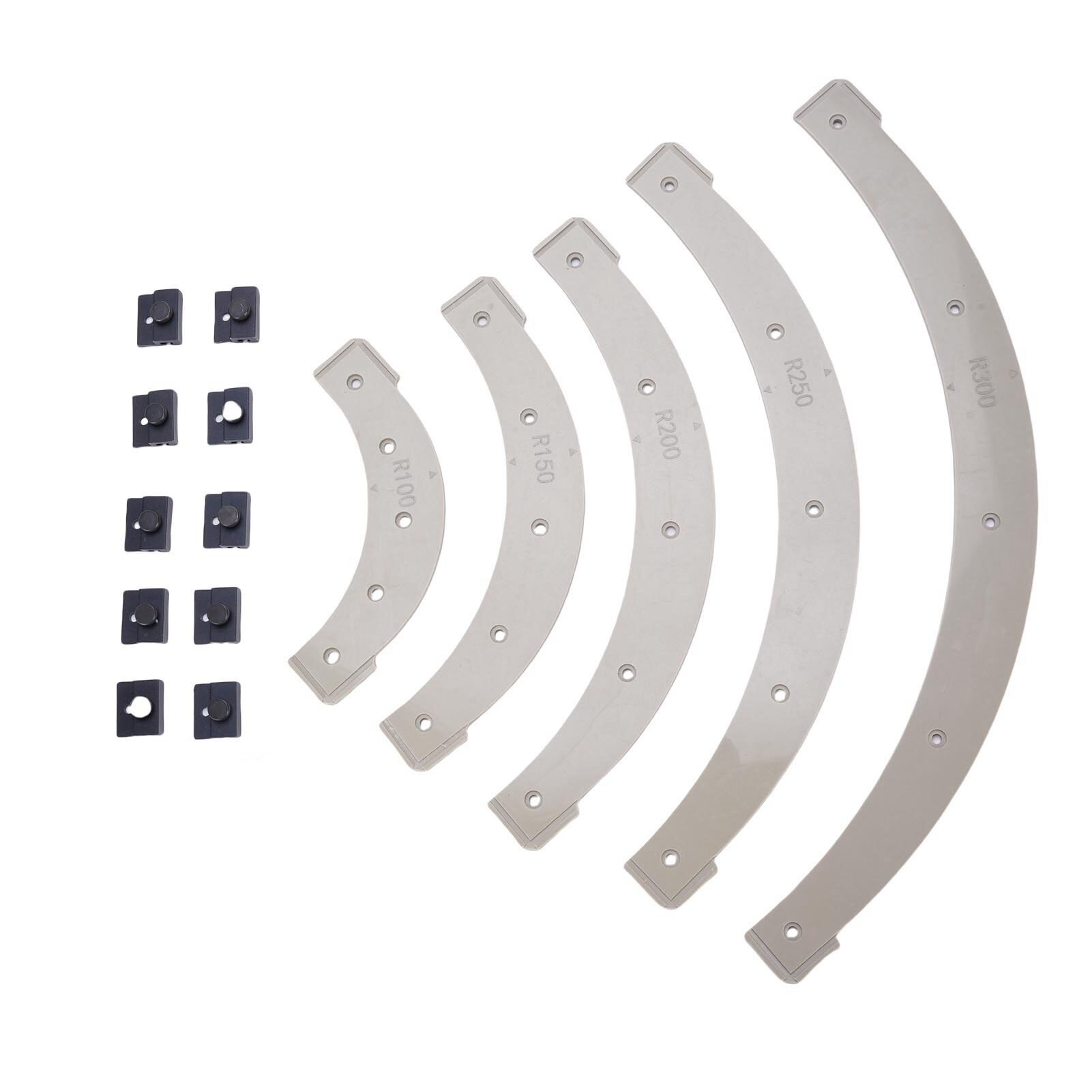 Набор из 5 пластиковых шаблонов для закругления углов фрезера с отстегивающимся креплением (R100 R150 R200 R250 R300) для деревообработки.