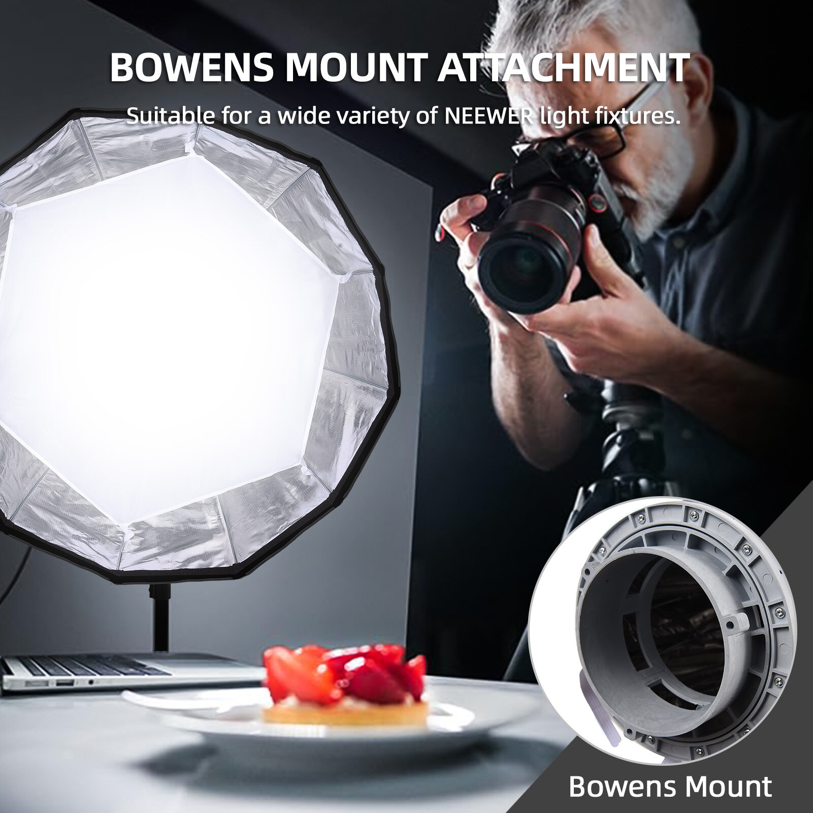 Многоцелевой параболический софтбокс Andoer 90 см/35 дюймов с креплением Bowens, быстрая настройка для портретов, интервью, киносъемок, с тканевым рассеивателем, сотовой сеткой и сумкой для переноски