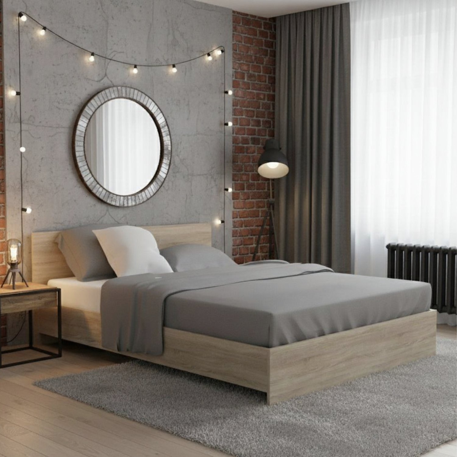 Кровать двуспальная Римини (сп. м. 140х200 см, настил ДСП), Дуб сонома, усиленная конструкция