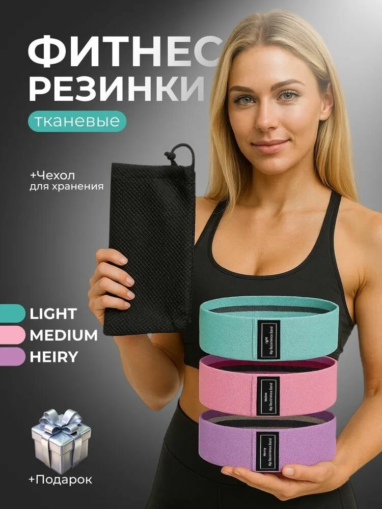 Резинка для фитнеса, набор 3 шт. Спортивный комплект эспандеров для спорта, йоги, пилатеса. Фитнес резинки