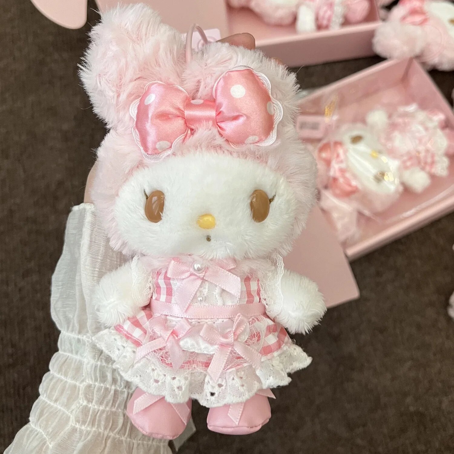 Винтажная плюшевая кукла-игрушка в горошек My Melody Pouty Lips, розовая кружевная юбка Melody, мягкая плюшевая кукла, брелок, милое пианино, плюшевая игрушка, подвеска