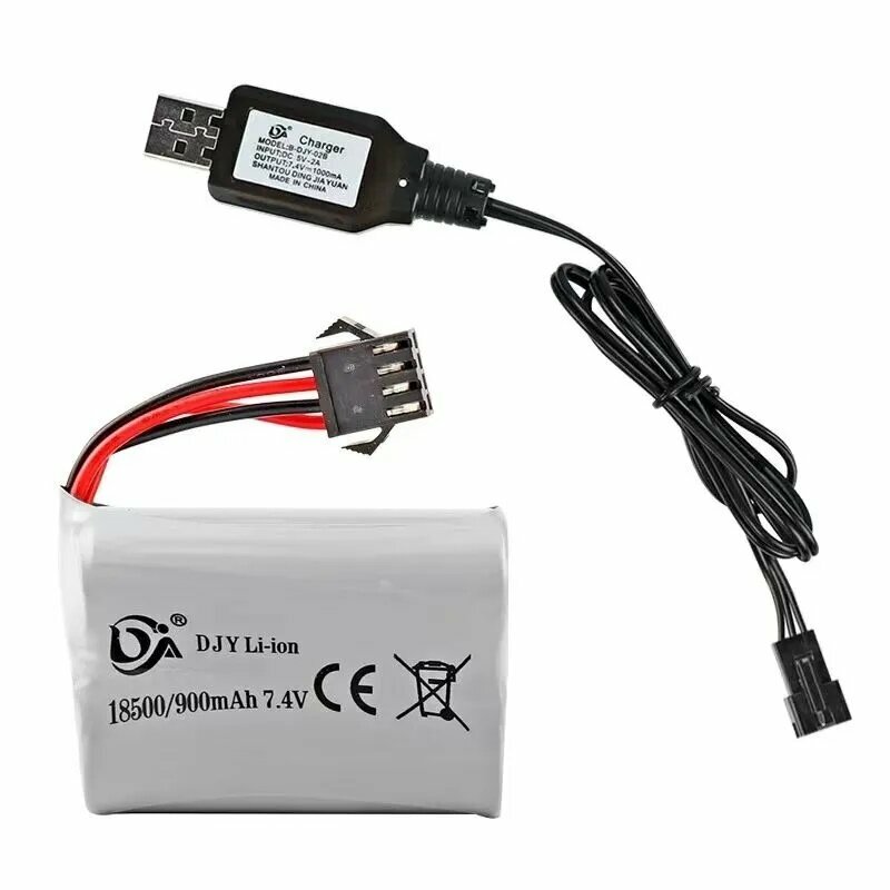 1 шт. li-ion аккумулятор 18500, 7.4V 900mah, разъем SM-4P Реверс+зарядный кабель