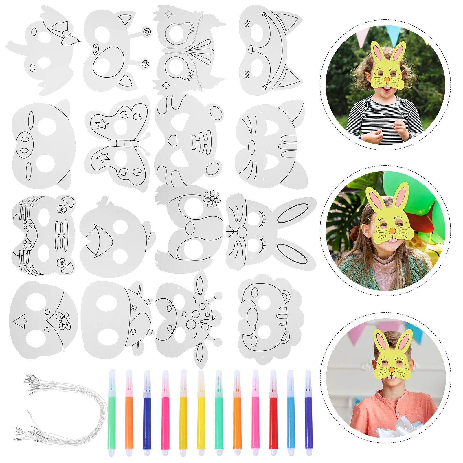 Бумажные маски для росписи, белые, 16 шт.