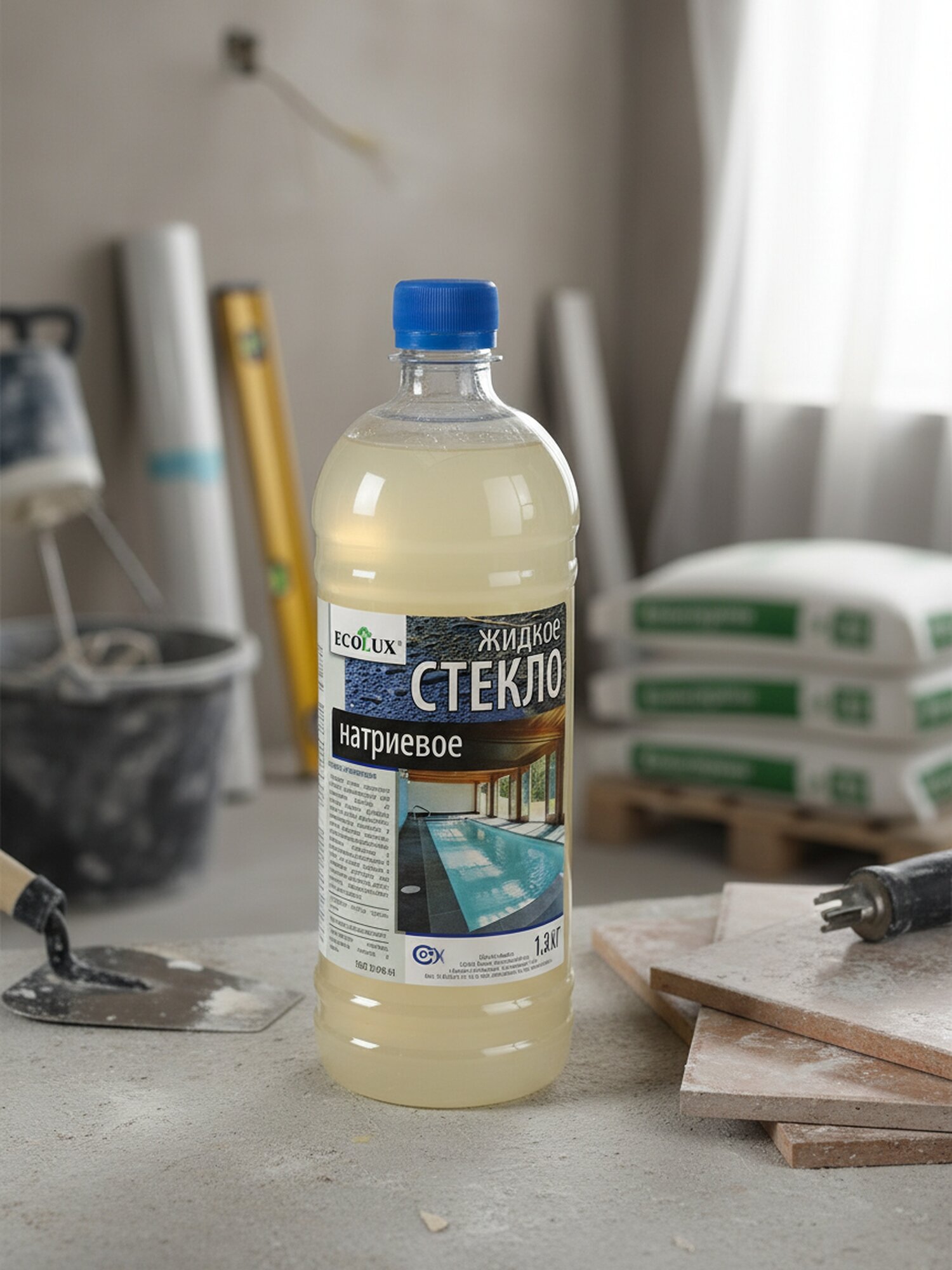 Жидкое стекло натриевое Ecolux 1.3 кг для строительных работ, Россия