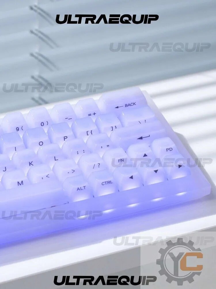 Кейкапы для механической клавиатуры - ULTRAEQUIP Набор "Фиолетовый Кристалл": 115шт, Фиолетовые Кристаллические, Матовые Полупрозрачные, Профиль Cherry, 4-Боковая Высокая Прозрачность, для MX Switch