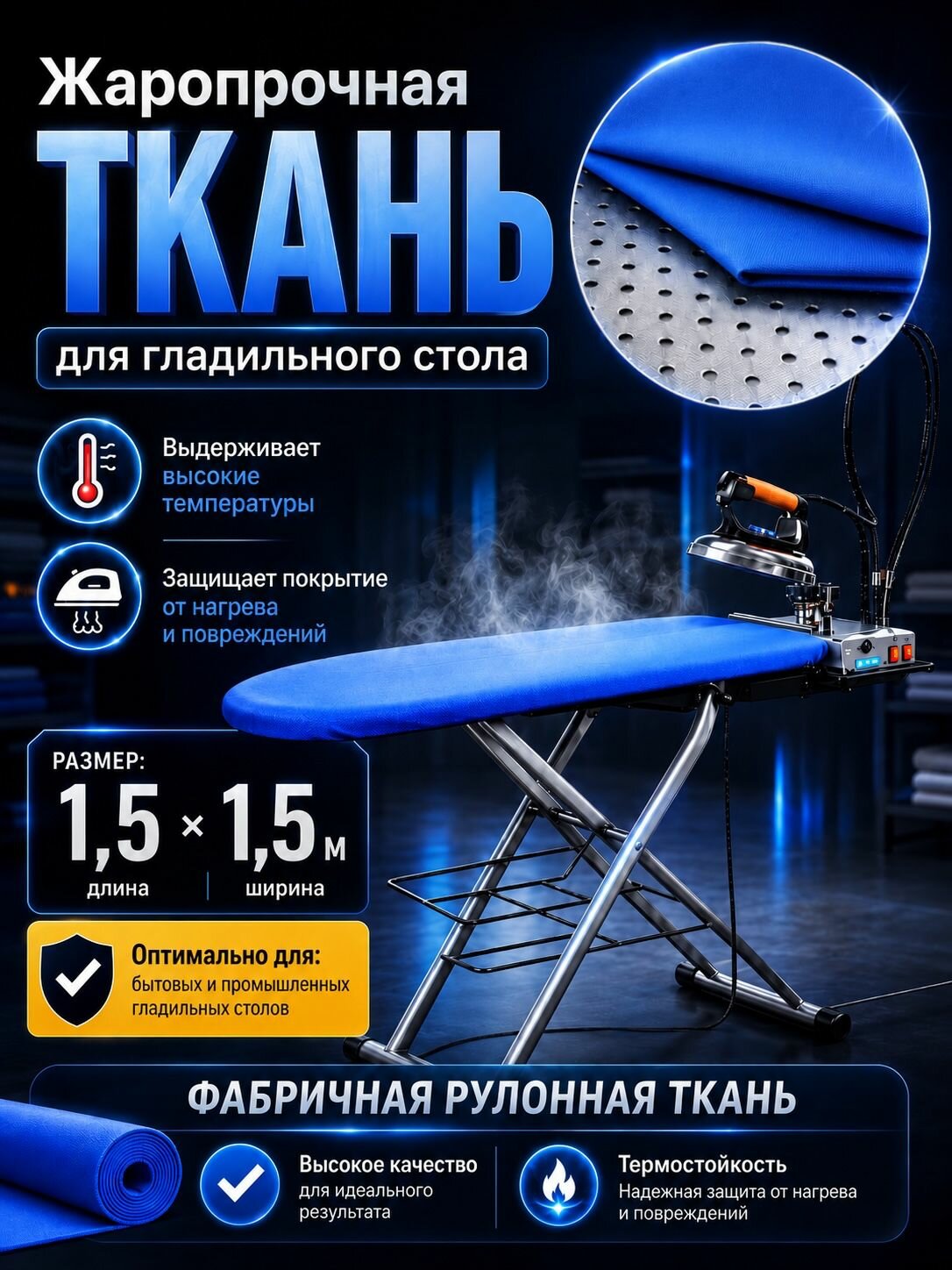 Ткань рулонная для гладильной доски / стола (термостойкая) размер отреза 1,5х1,5м