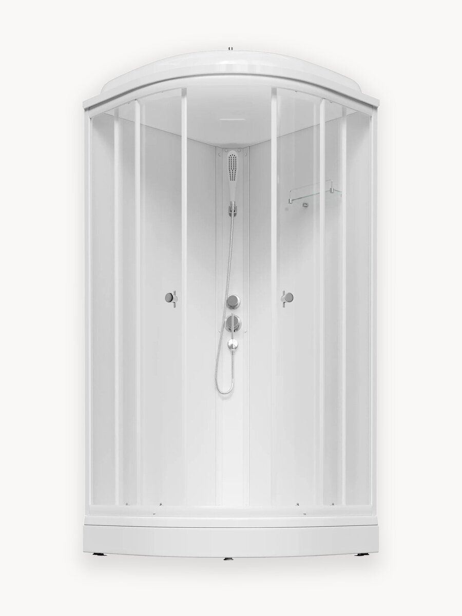 Душевая кабина DIWO Новгород низкий поддон, стеклянная, 90x90, закрытая (с крышей), без гидромассажа, с белым профилем, с функцией тропический душ