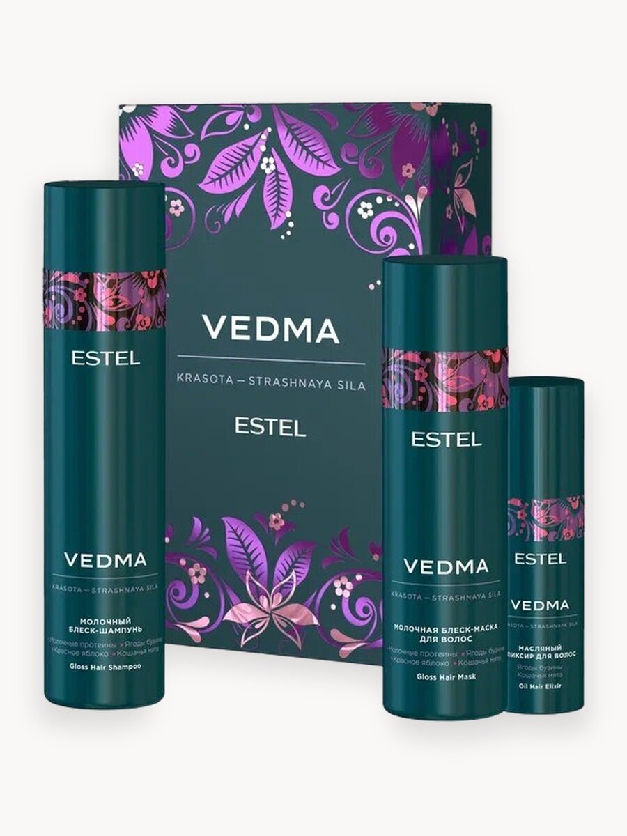 Подарочный набор для блеска волос ESTEL PROFESSIONAL Vedma: шампунь, маска и эликсир, 250+200+50 мл
