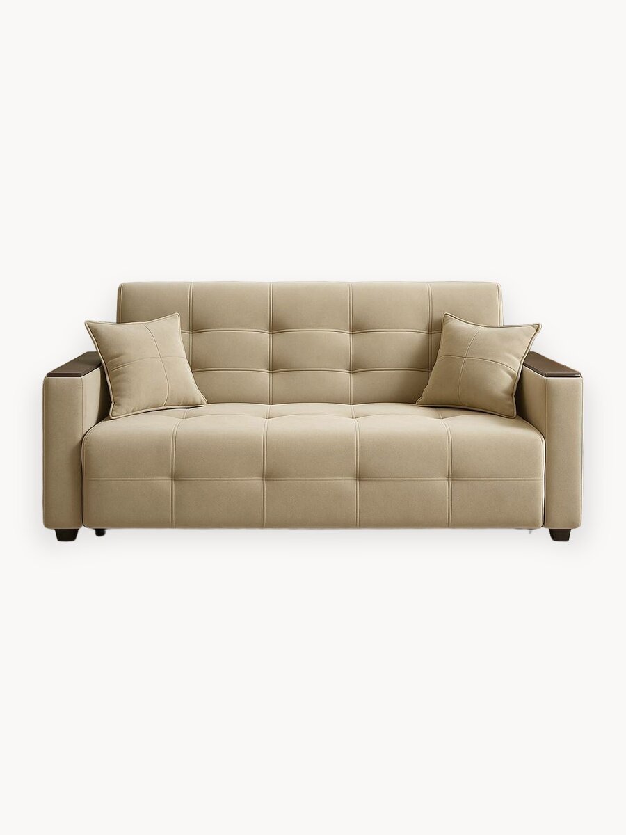 Диван HBR, с раскладным механизмом, бежевый, велюровая обивка, ППУ