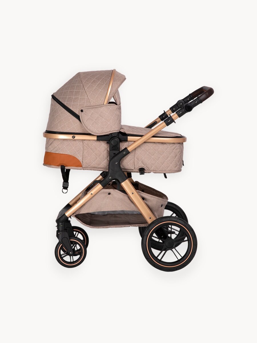 Коляска-трансформер 2в1 для новорожденных прогулочная, бежевая