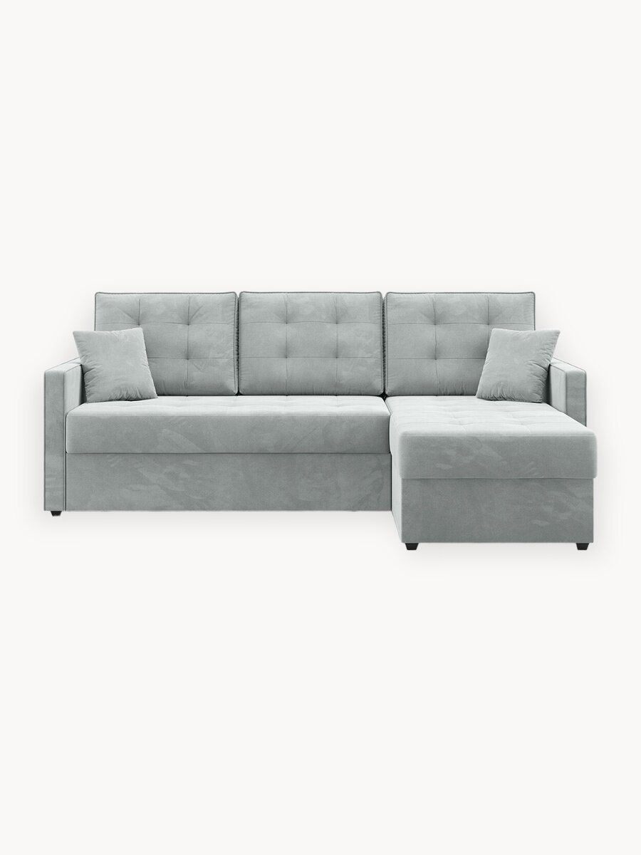 Диван-кровать раскладной Угловой на металлокаркасе, Дельфин, 195х142 спальное место, Santiago УД, велюр светло-серый