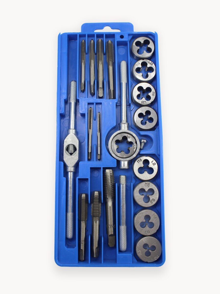 Набор метчиков и плашек 20 предметов, метчикодержатель, плашкодержатель