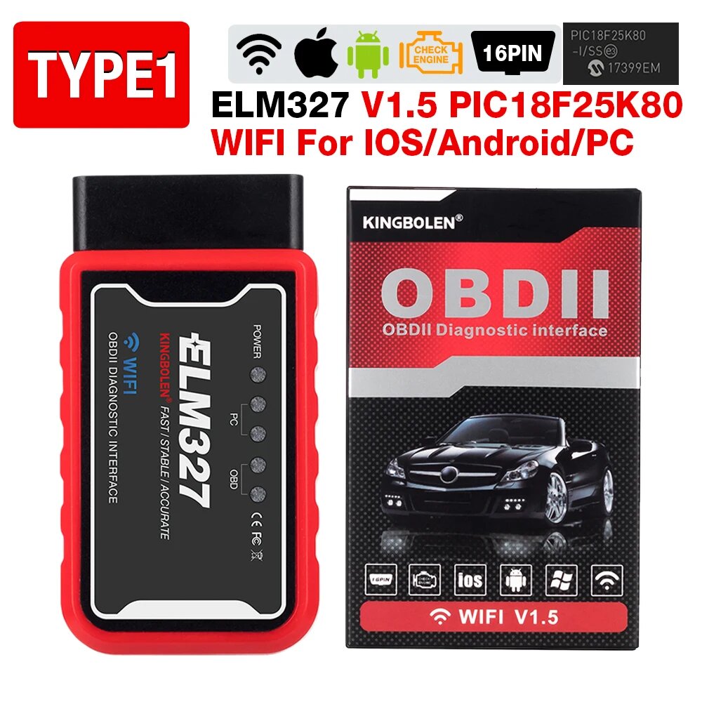 ELM327 V1.5 WiFi OBD2 Сканер для iOS/Android/PC, Цвет: Wifi version 1