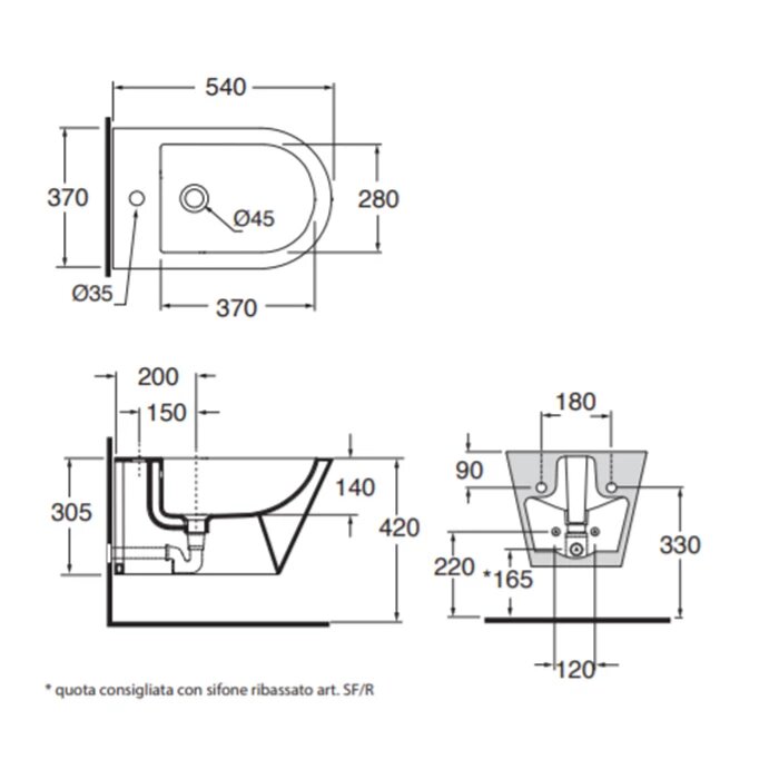 AZZURRA FORMA Биде подвесное 54х37х34см , с 1 отв под смеситель, цвет белый (спеццена со склада!)
