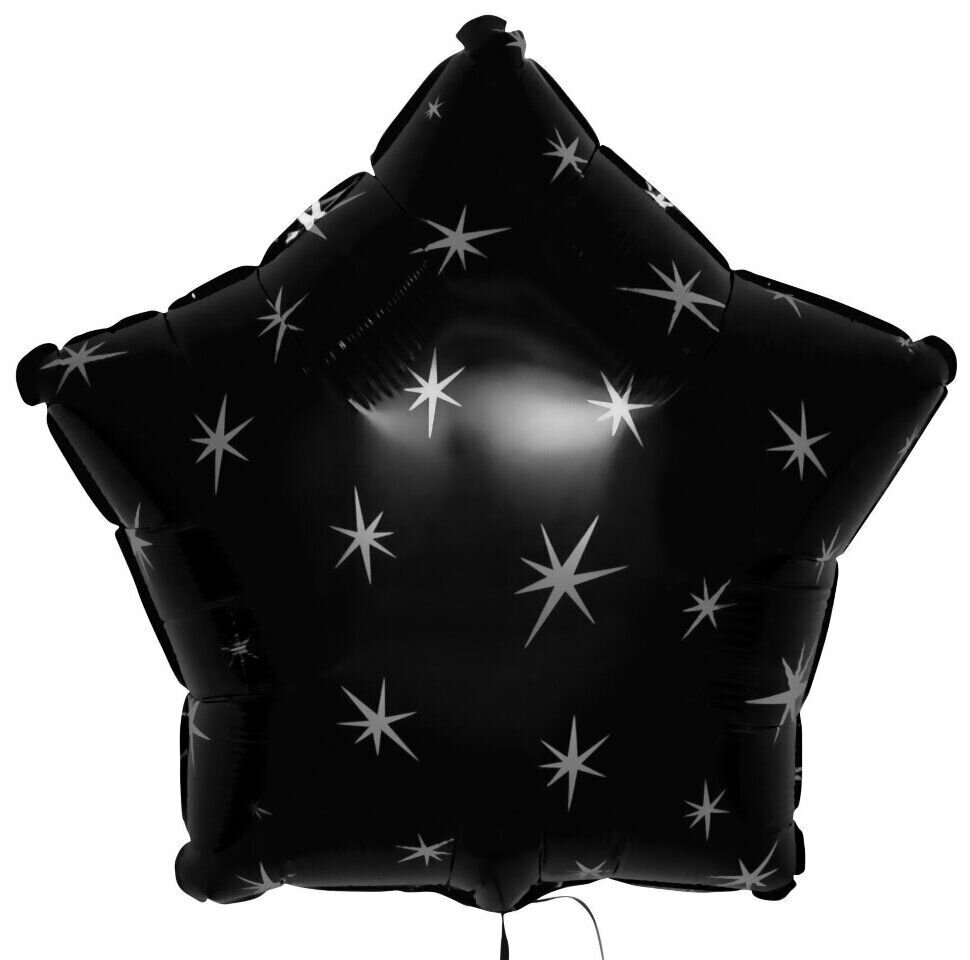 Шар (18'/46 см) Звезда, Серебряные искры, Черный, 1 шт.
