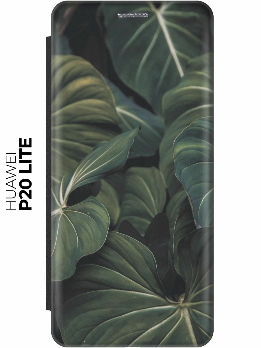 Чехол-книжка Листья филодендрона на Huawei P20 Lite / Nova 3e / Хуавей П20 Лайт / Нова 3Е черный