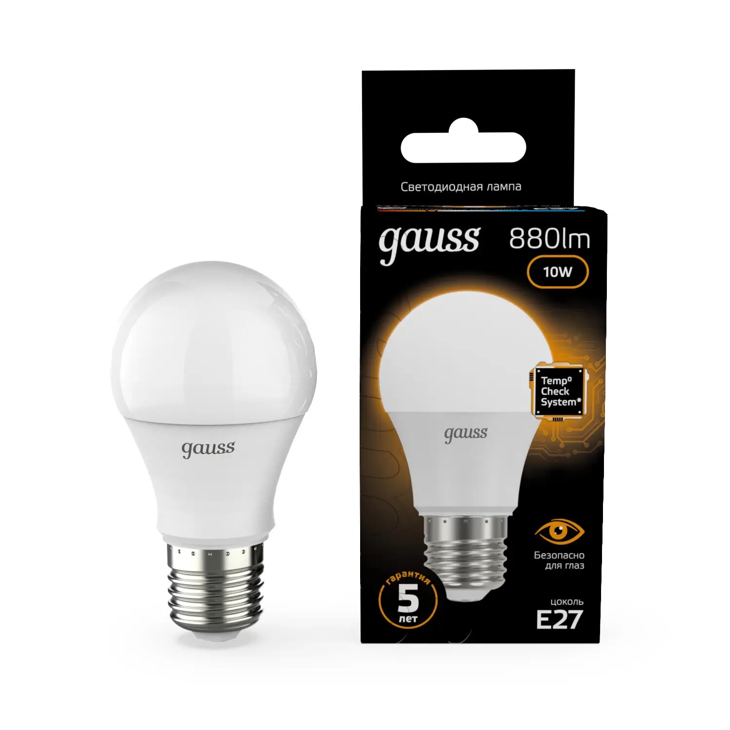 Набор из 10 штук Лампа Gauss A60 10W 880lm 3000K E27 LED 1/10/50