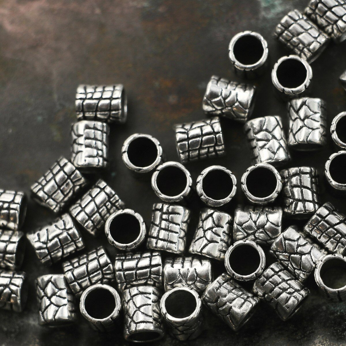 Евробусины 8 шт./ Металлические бусины с большим отверстием, размер 7x6 мм, цвет античное серебро
