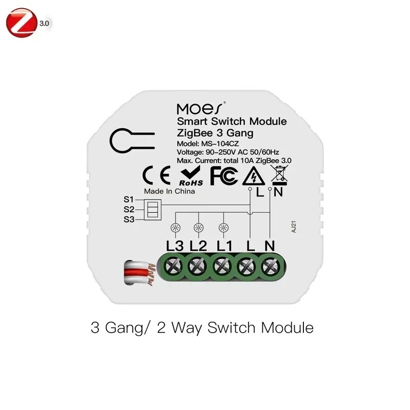 MOES Smart ZigBee Wi-Fi модуль переключателя ZigBee 3 Gang Switch