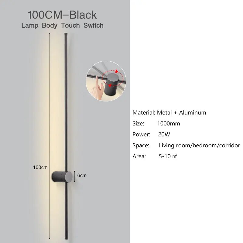 Настенный светильник черный 100см, сенсор, Neutral Light, No Plug