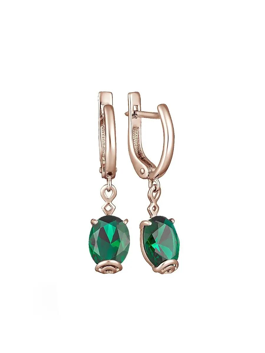 Серьги, красное золото, 585 проба, бриллиант, изумруд синтетический, изумруд