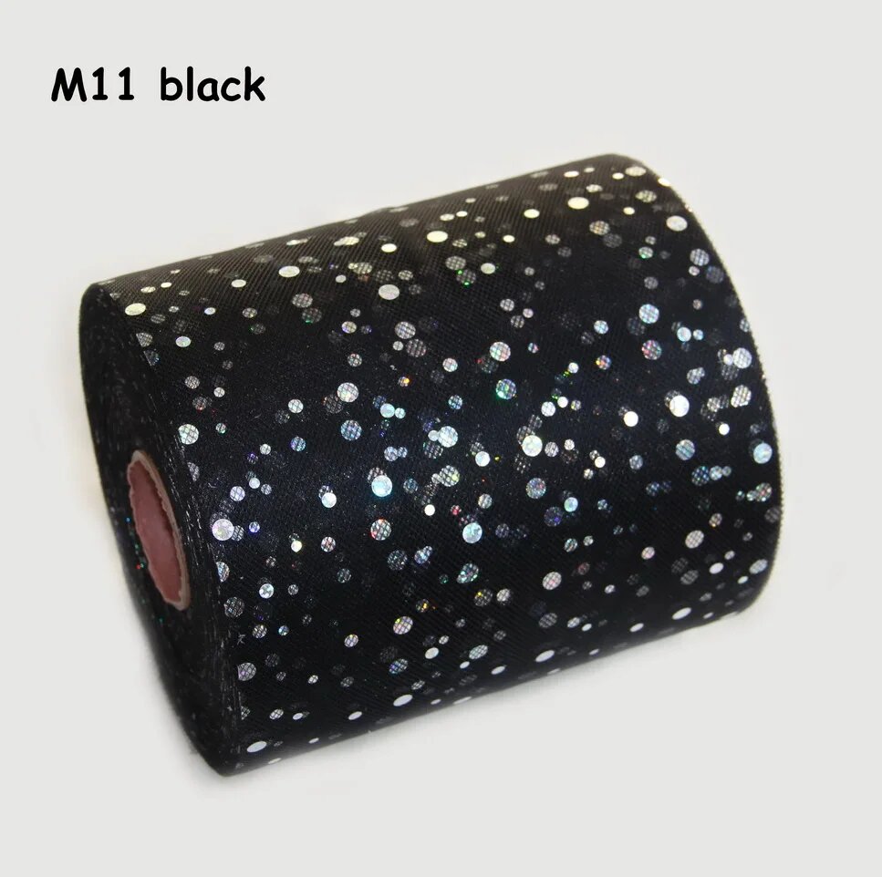 Тюль катушка с блестками для рукоделия Черный, black