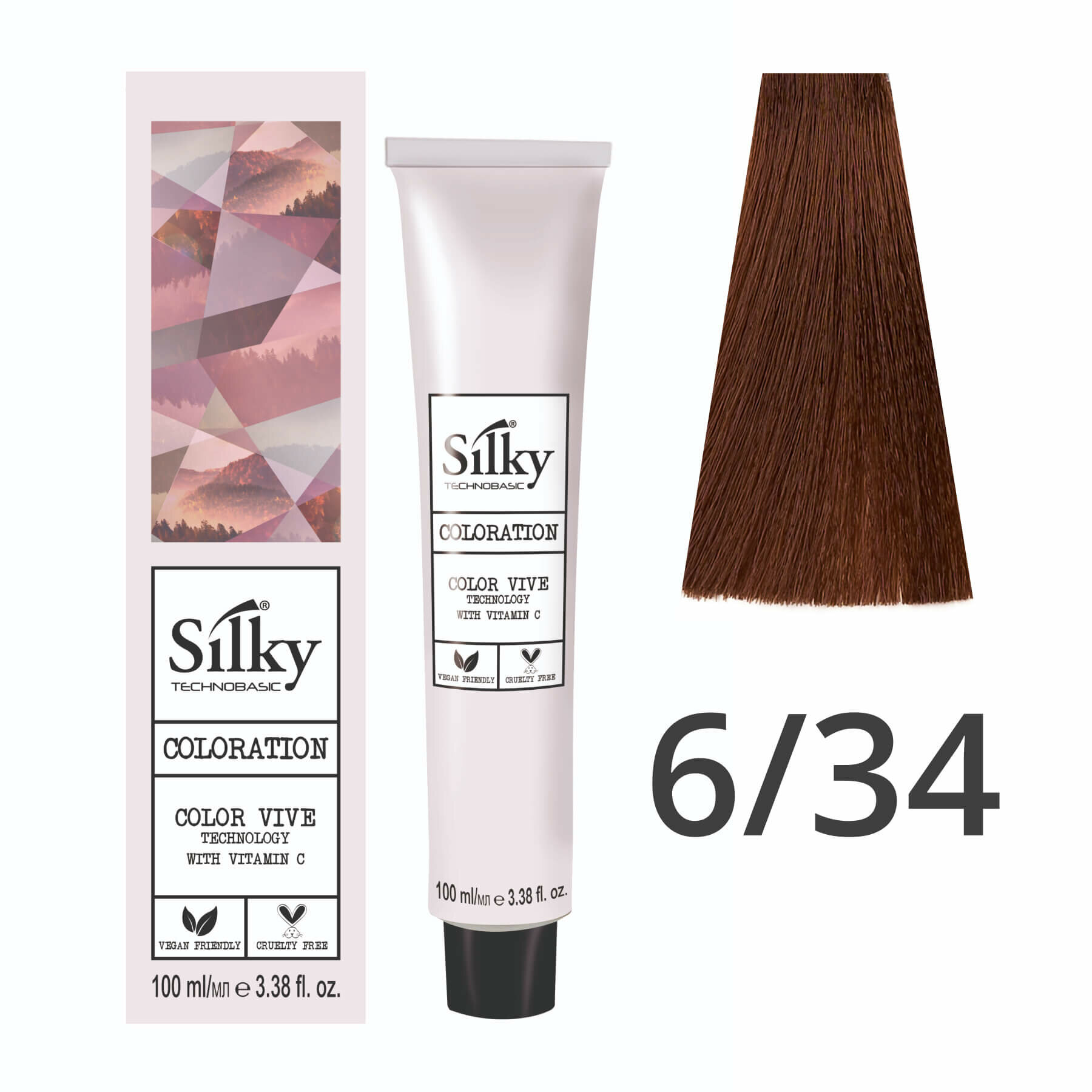 Крем - краска для волос профессиональная Silky Color Vive/Ultralift 6/34 Темный русый Золотисто-медный, 100 мл