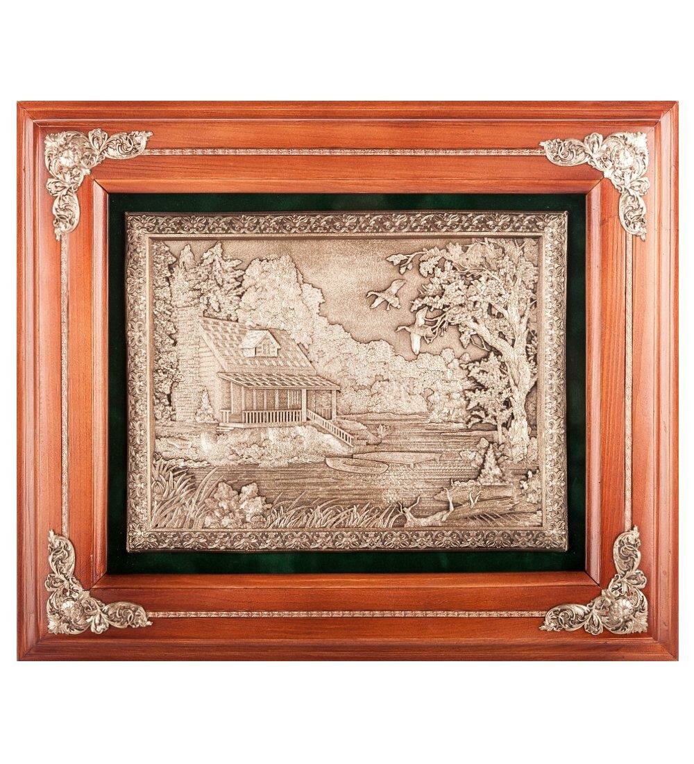 Панно Домик охотника 33х29 A2026557 разностор, Медь, дерево, бархат