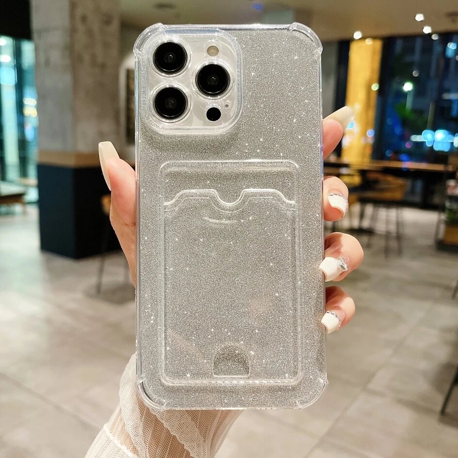 Роскошный чехол-кошелек для хранения карт для iPhone 15 16 Pro Max 11 12 13 14 Plus, противоударный блестящий блестящий чехол для женщин Silver, For iPhone 13