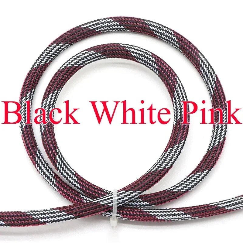 Плетеный рукав из ПЭТ для кабеля Black White Pink, 1 Meter, 4mm