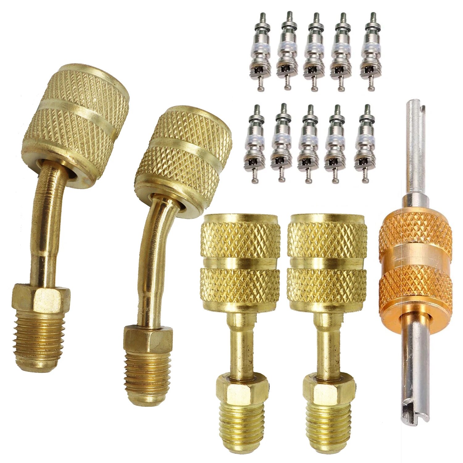 Набор адаптеров R410A, переходник с переходником с наружной резьбы SAE 5/16 дюйма на наружную резьбу 1/4 дюйма, съемник сердечника клапана для холодильного оборудования HVAC