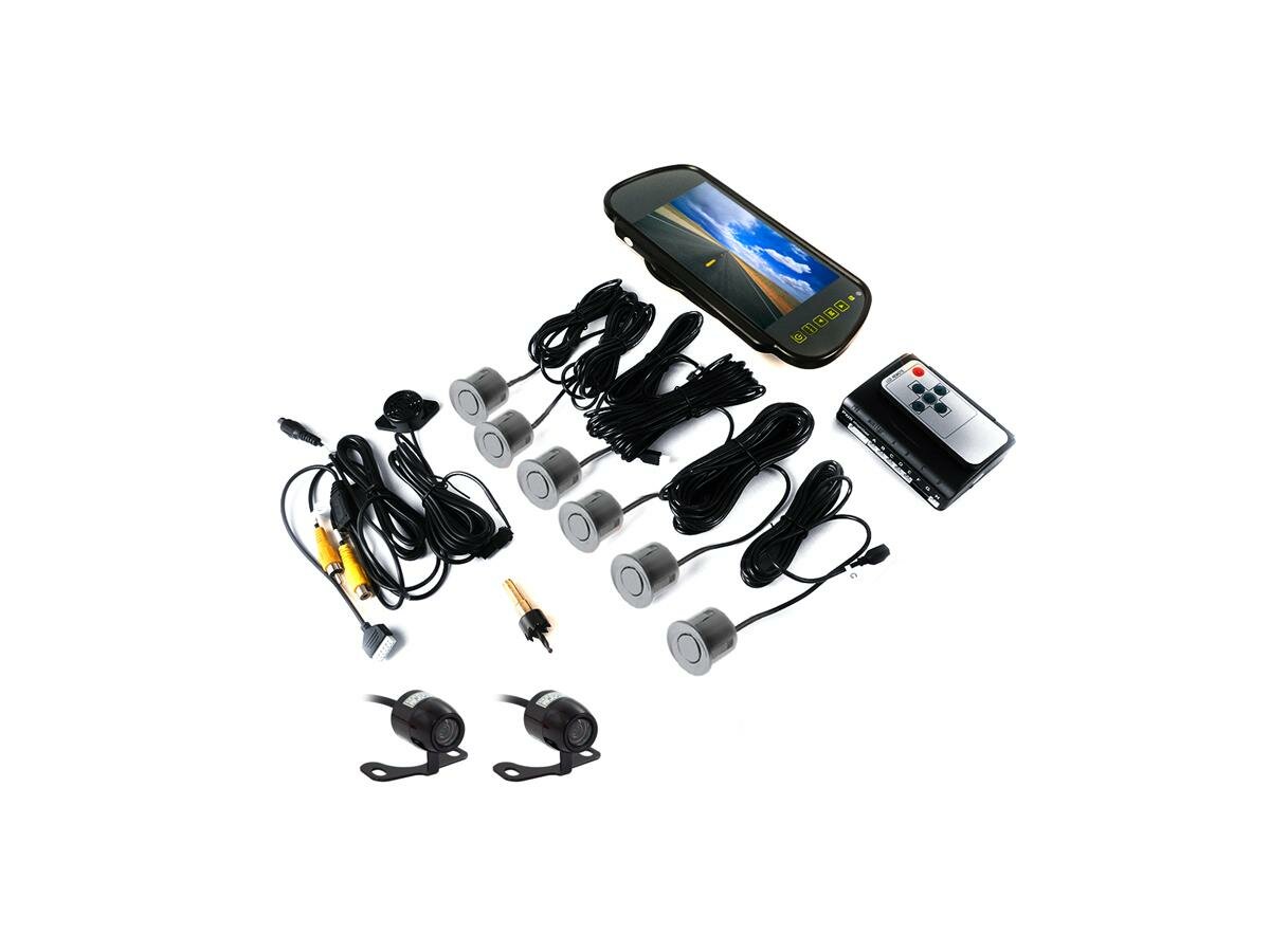 Парктроник Мастер-Парк Мод 041-6-PZ (серебро) (с серебряными датчиками) с двумя камерами, шестью датчиками и монитором 7 дюймов