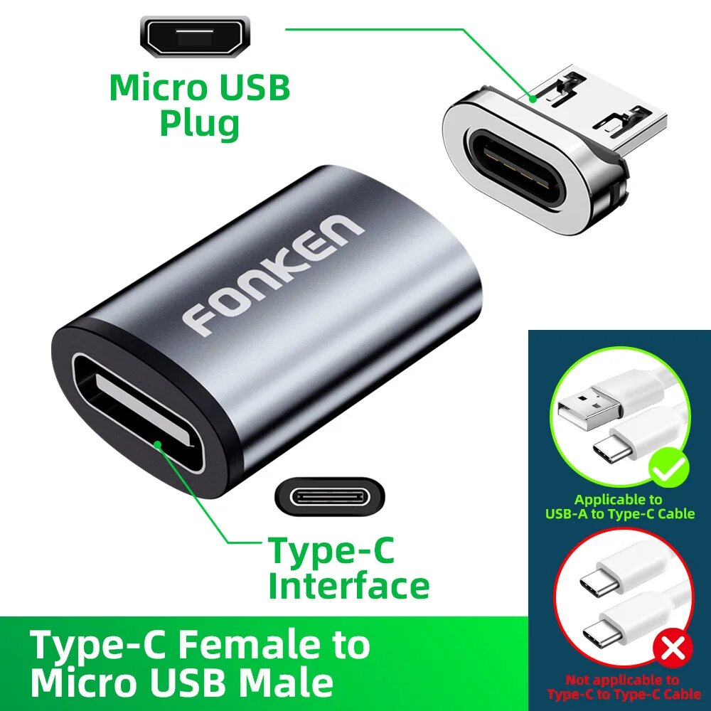 FONKEN USB-кабель Магнитный адаптер Micro USB Type C Магнитный разъем для зарядного устройства для Huawei Samsung Usbc 3 в 1, преобразователь зарядки usb c to micro