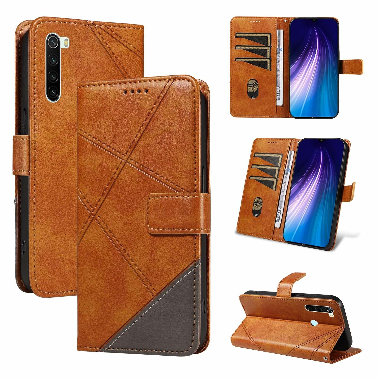 YIKATU Чехол книжка для Xiaomi Redmi Note 8 и Note 8 (2021) / Редми Нот 8 и Редми Нот 8 (2021) кожаный черный с магнитной застежкой, flip чехол с функцией подставки, С вытяжным шнуром