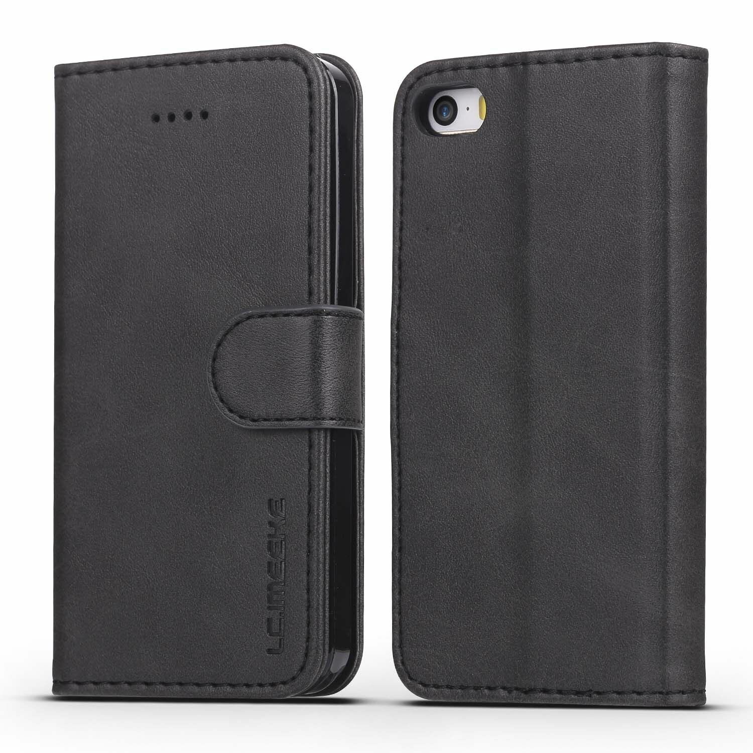 LCIMEEKE Кожаный книжка чехол для Apple iPhone 5/5S ( Айфон 5/5C) с визитницей из экокожи