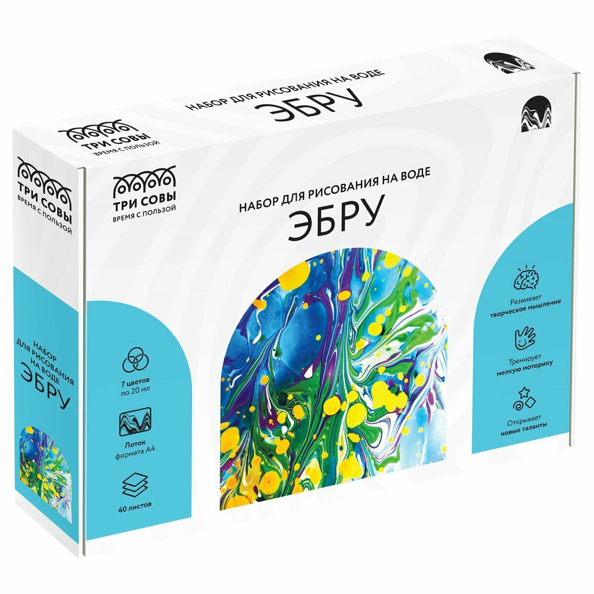 Набор для рисования на воде Три Совы "Краски Эбру", 7 цветов, А4, картонная коробка (Э07)