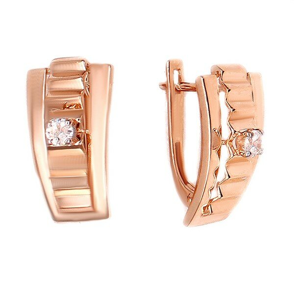 Серьги, красное золото, 585 проба, фианит