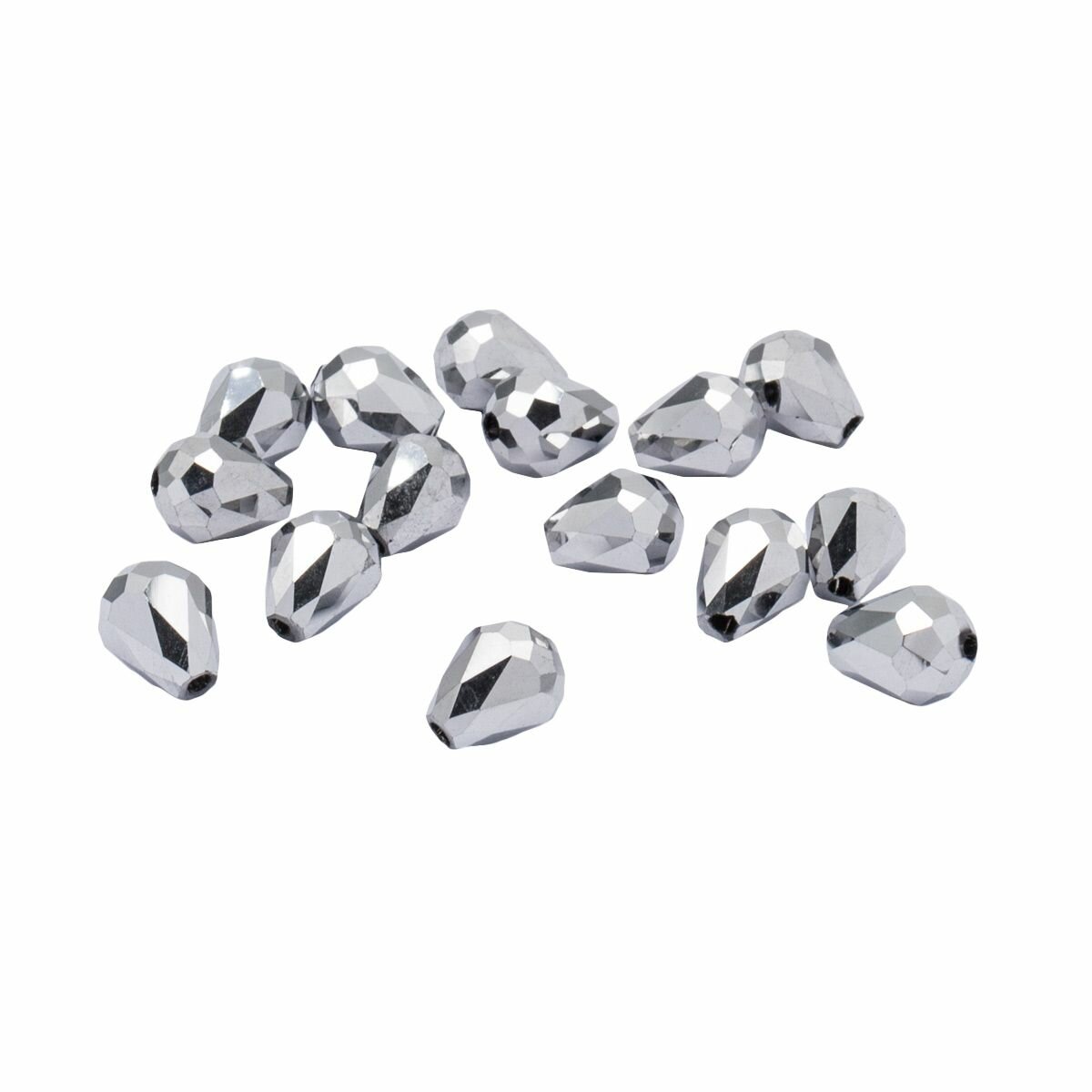 11350 Бусины стеклянные, гальваника, граненые, капля, 5*7мм, 15шт/упак (2-серебро)