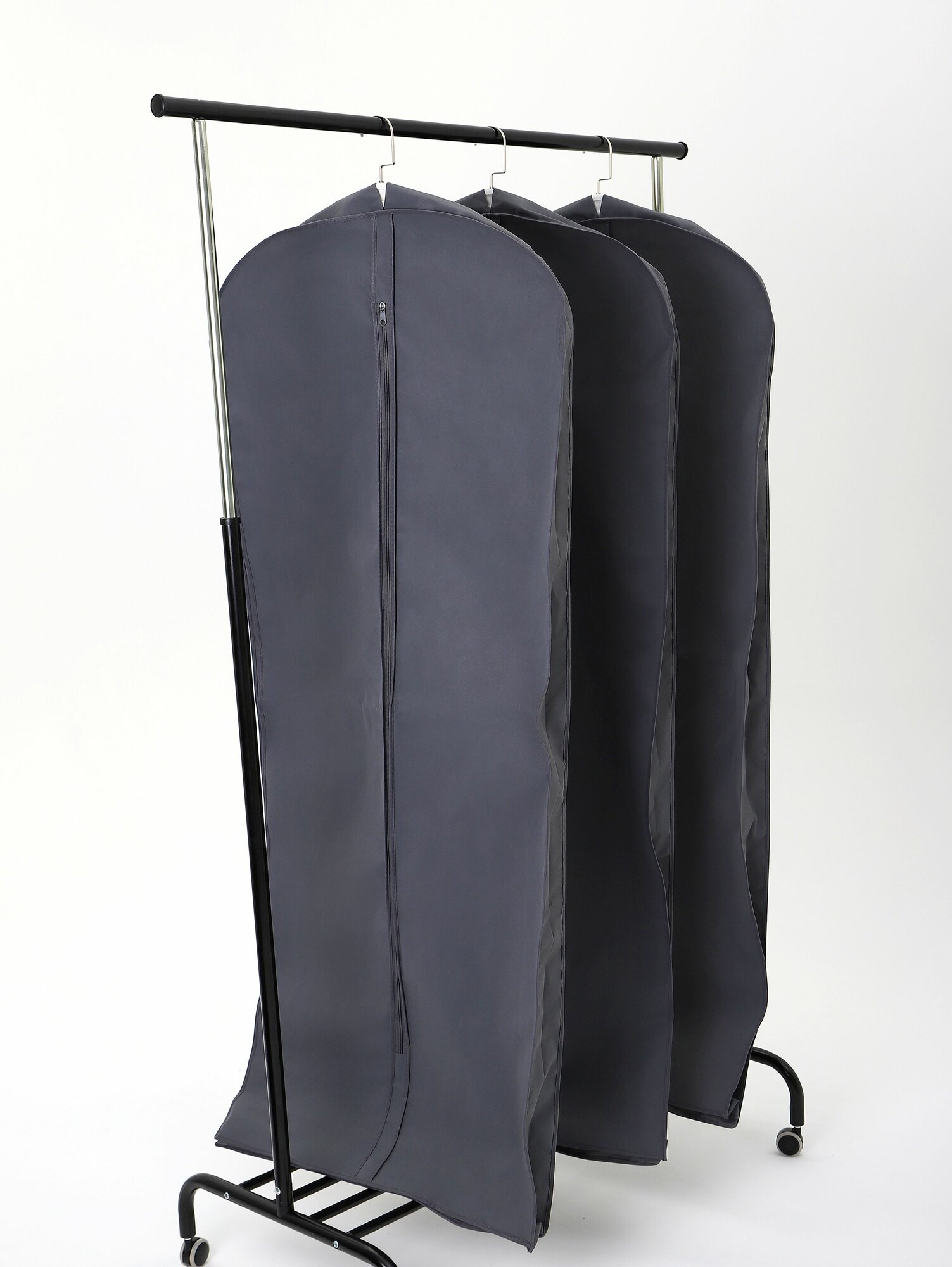 Чехол для одежды 150*60*10 см на молнии спанбонд серый набор 3 штуки