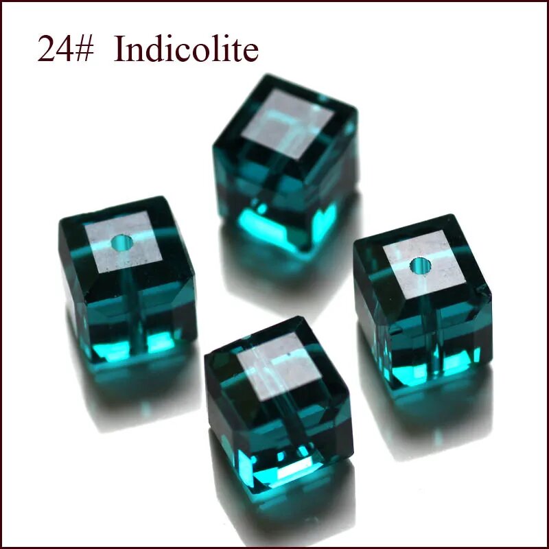Стеклянные кубические бусины Indicolite 6x6 мм